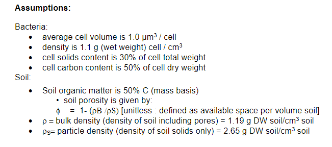 [Solved]: Assumptions: Bacteria: - average cell volume is