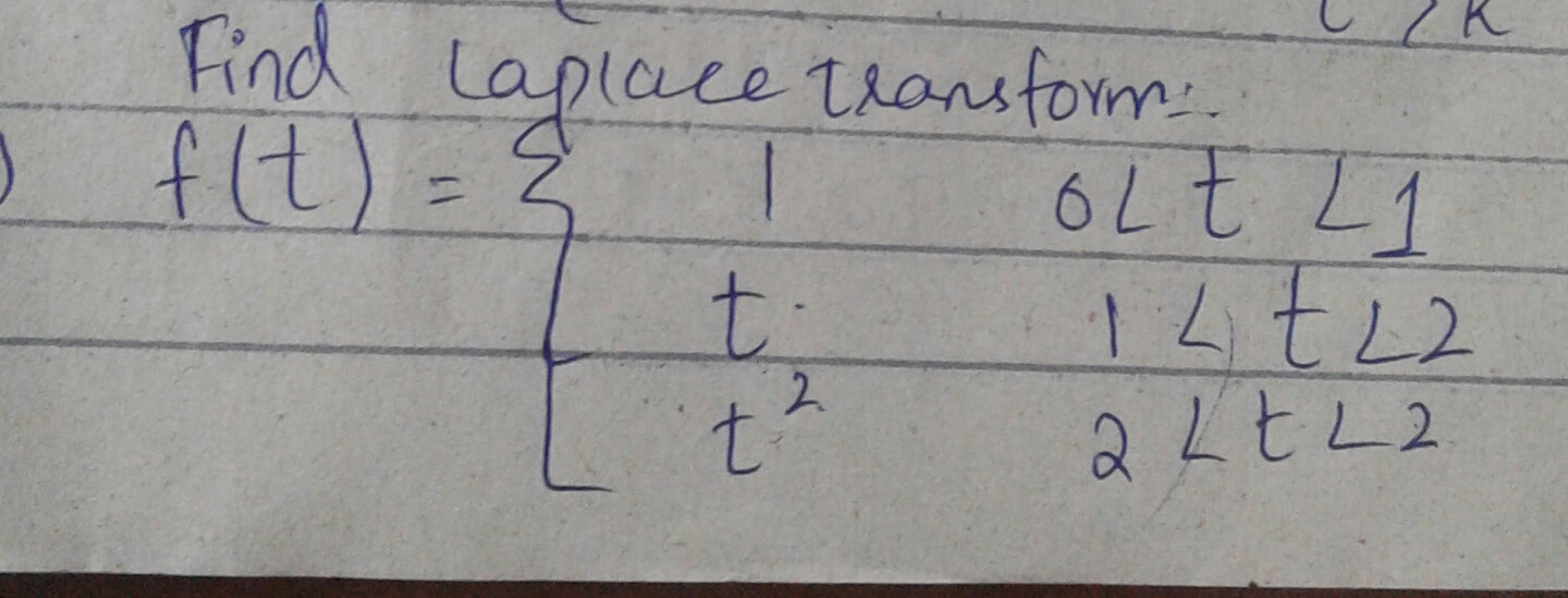 Solved Find laplace transform: f(t)=⎩⎨⎧1tt20 | Chegg.com