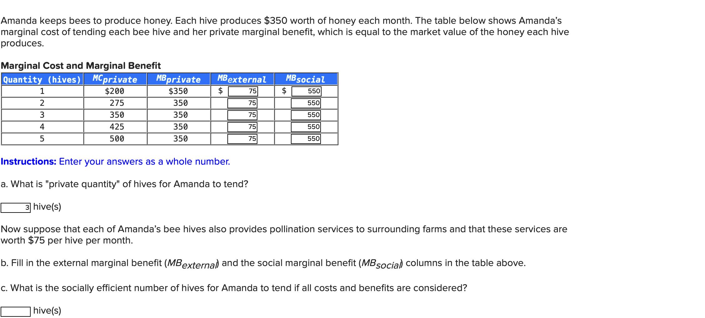 Solved Amanda keeps bees to produce honey. Each hive | Chegg.com