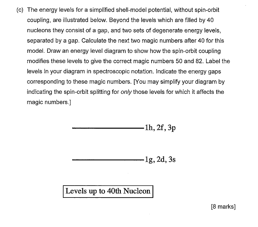 Solved (C) The energy levels for a simplified shell-model | Chegg.com
