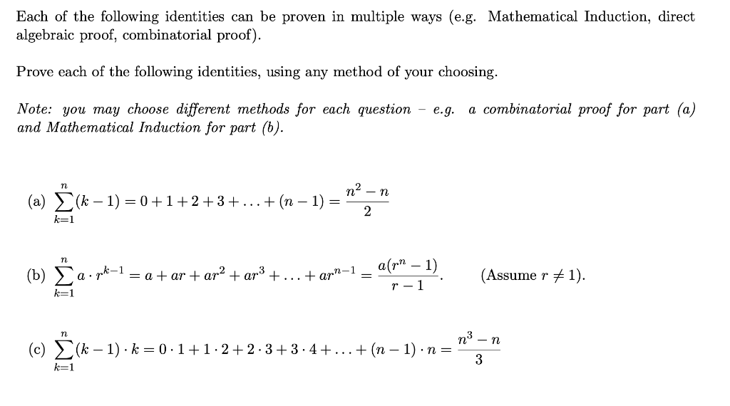 Solved Each of the following identities can be proven in | Chegg.com