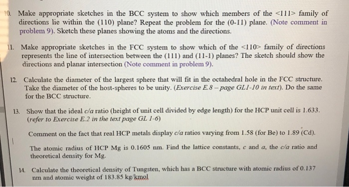Solved 10. Make appropriate sketches in the BCC system to | Chegg.com