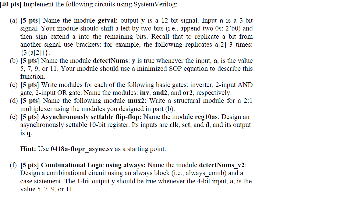 Solved (a) 5 pts] Name the module getval: output y is a | Chegg.com