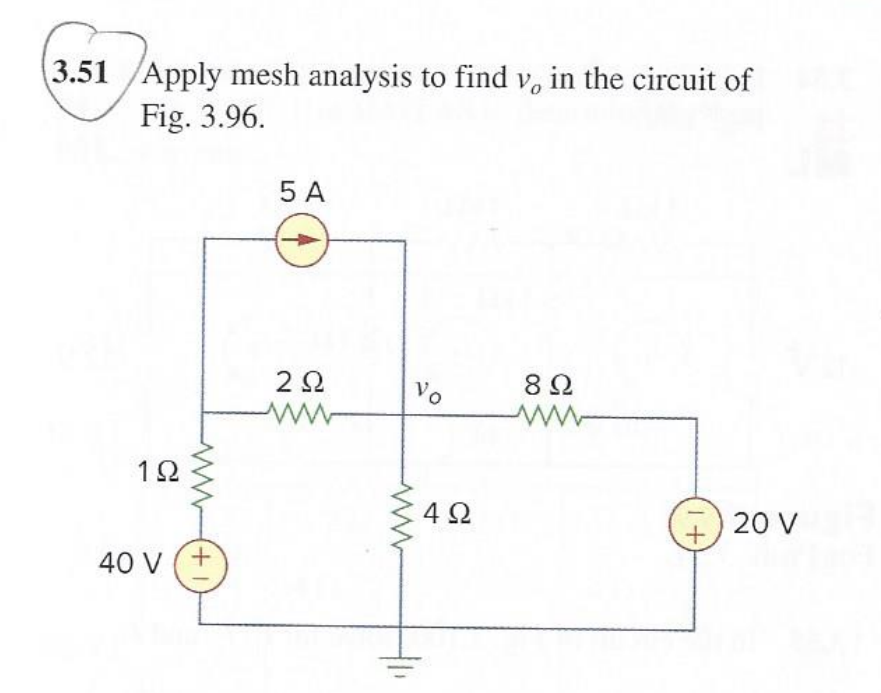 Solved 3.51 Apply mesh analysis to find v, in the circuit of | Chegg.com