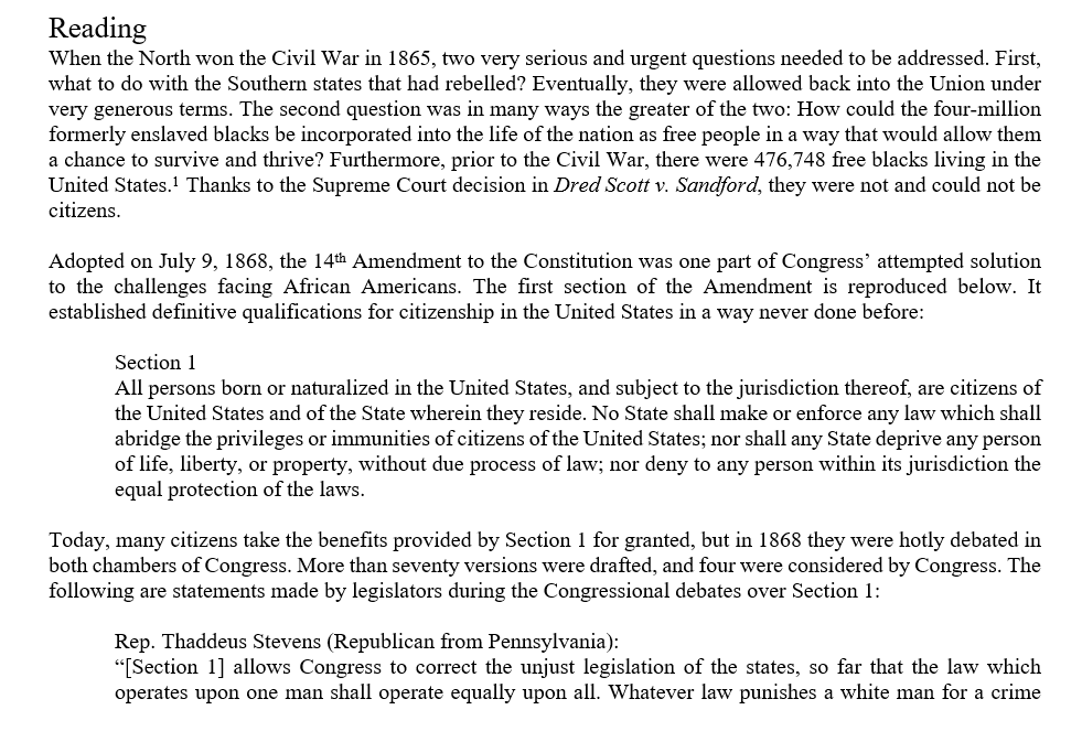 Solved Under Section 1 of the 14th Amendment, | Chegg.com