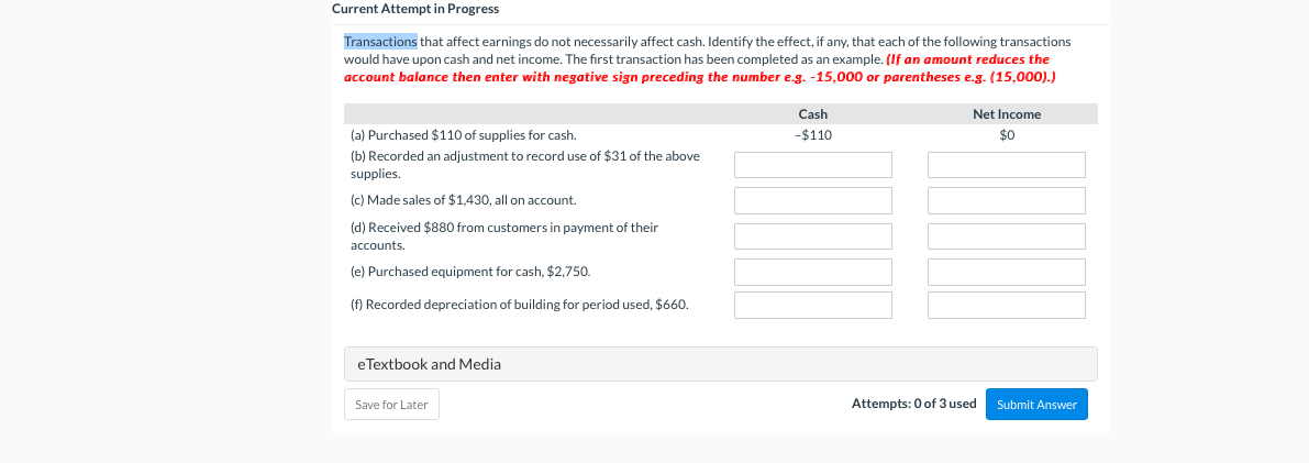 Solved Current Attempt in Progress Transactions that affect | Chegg.com
