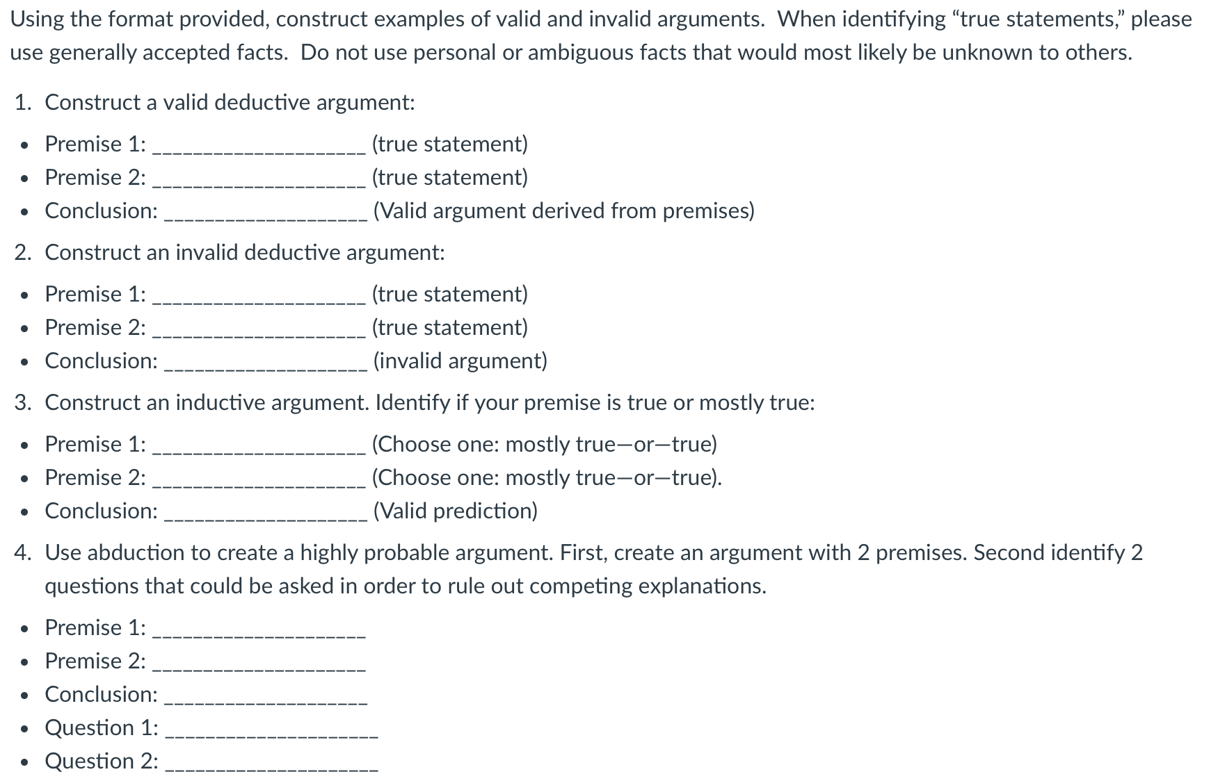 Solved Using the format provided, construct examples of | Chegg.com