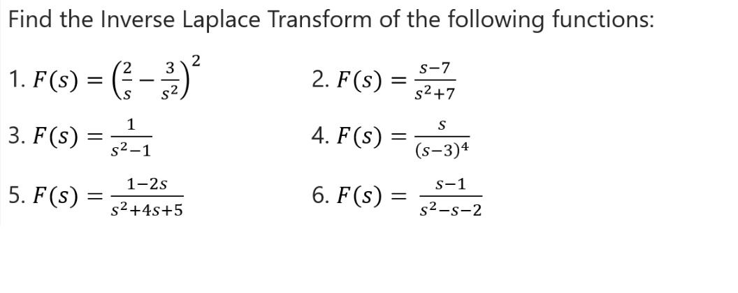 Solved Find the Inverse Laplace Transform of the following | Chegg.com