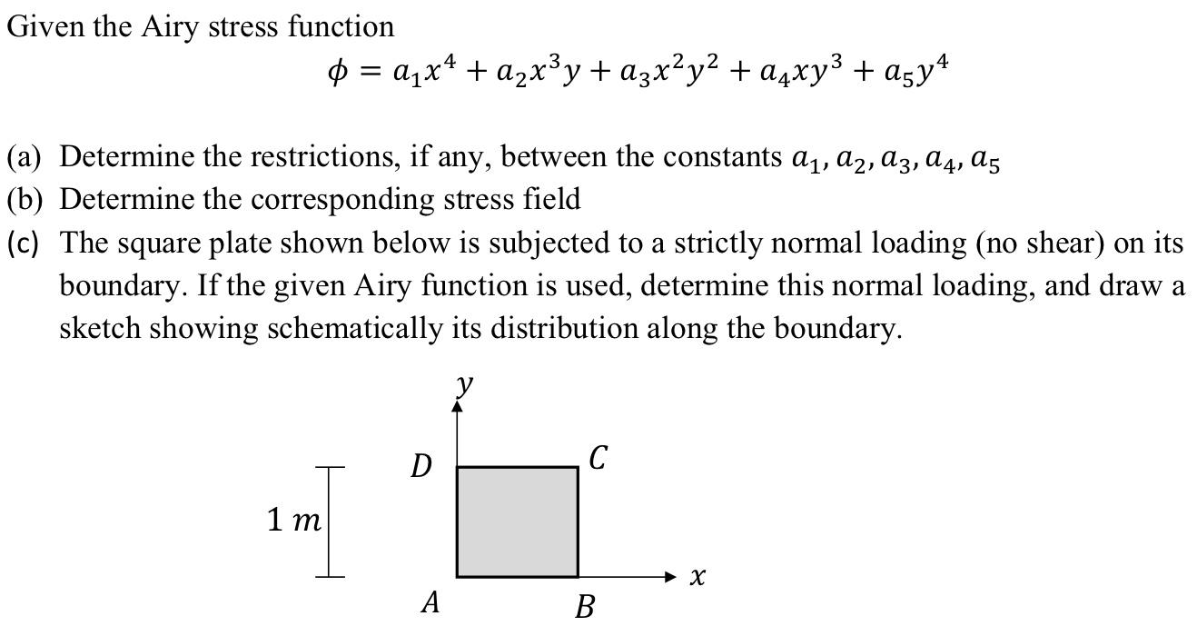 Solved Given the Airy stress function Q = 21x4 + a2x3y | Chegg.com