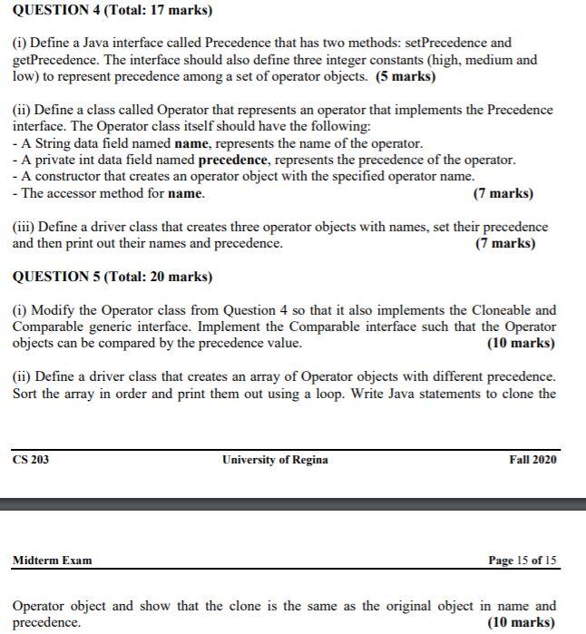 Solved QUESTION 4 (Total: 17 marks) (1) Define a Java | Chegg.com