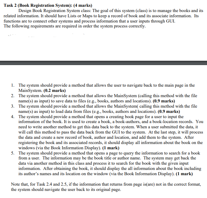 Solved Task 2 (Book Registration System): (4 marks) Design | Chegg.com