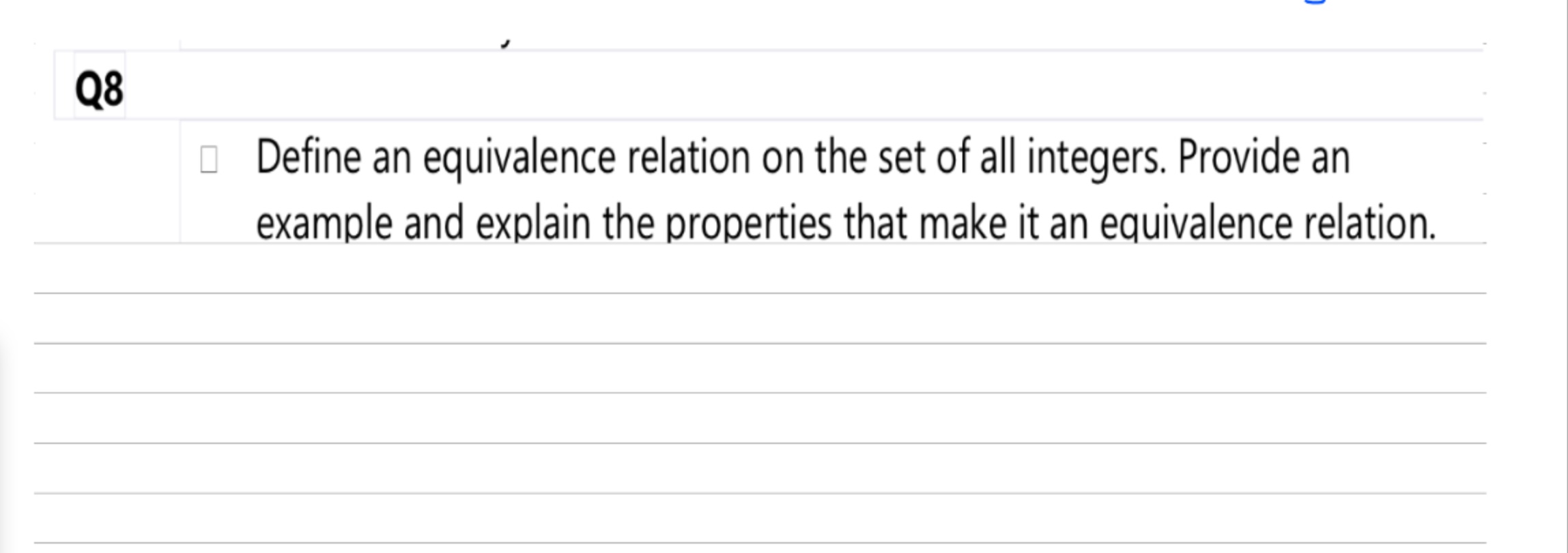 Solved Q8Define an equivalence relation on the set of all | Chegg.com