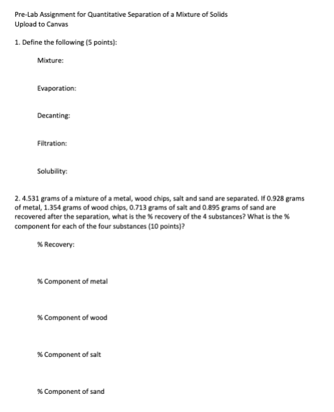Solved Pre-Lab Assignment for Quantitative Separation of a | Chegg.com