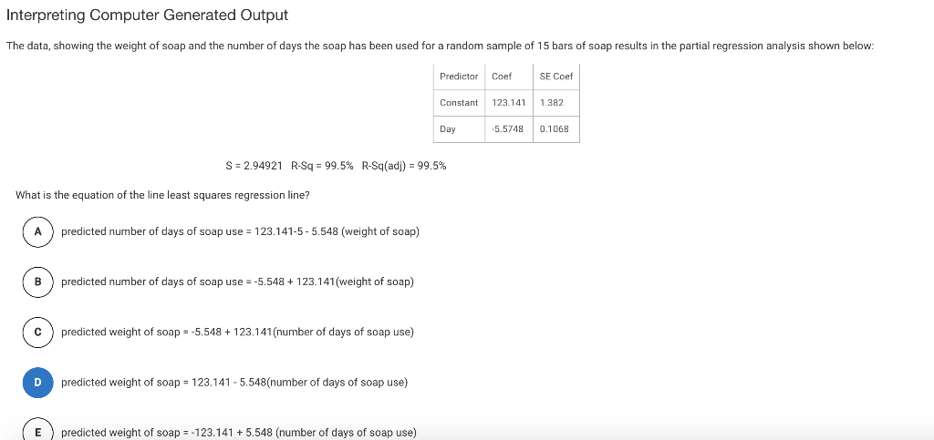 Solved Interpreting Computer Generated Output The data, | Chegg.com