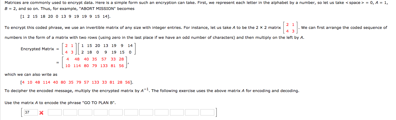 Solved Matrices are commonly used to encrypt data. Here is a | Chegg.com