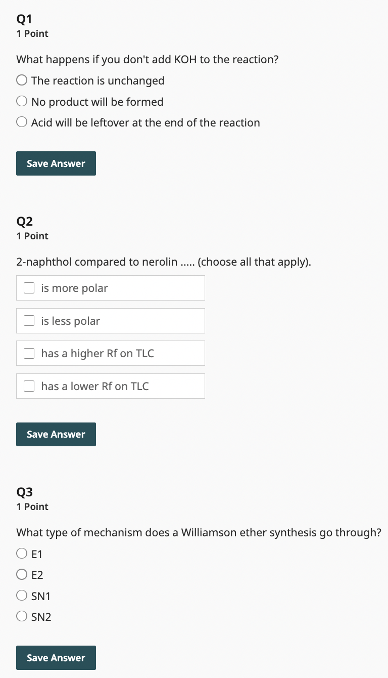 Solved Q1 1 Point What happens if you don't add KOH to the | Chegg.com