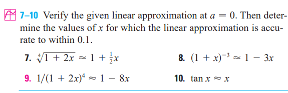 Solved 7-10 Verify the given linear approximation at a=0. | Chegg.com