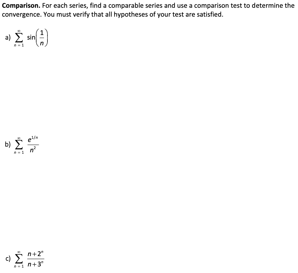 Solved Comparison. For each series, find a comparable series | Chegg.com