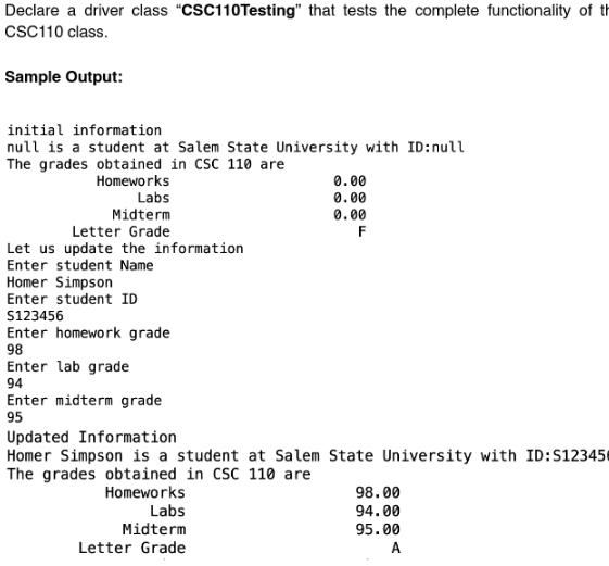 Solved CSC110 + String : schoolName - String: studentName - | Chegg.com