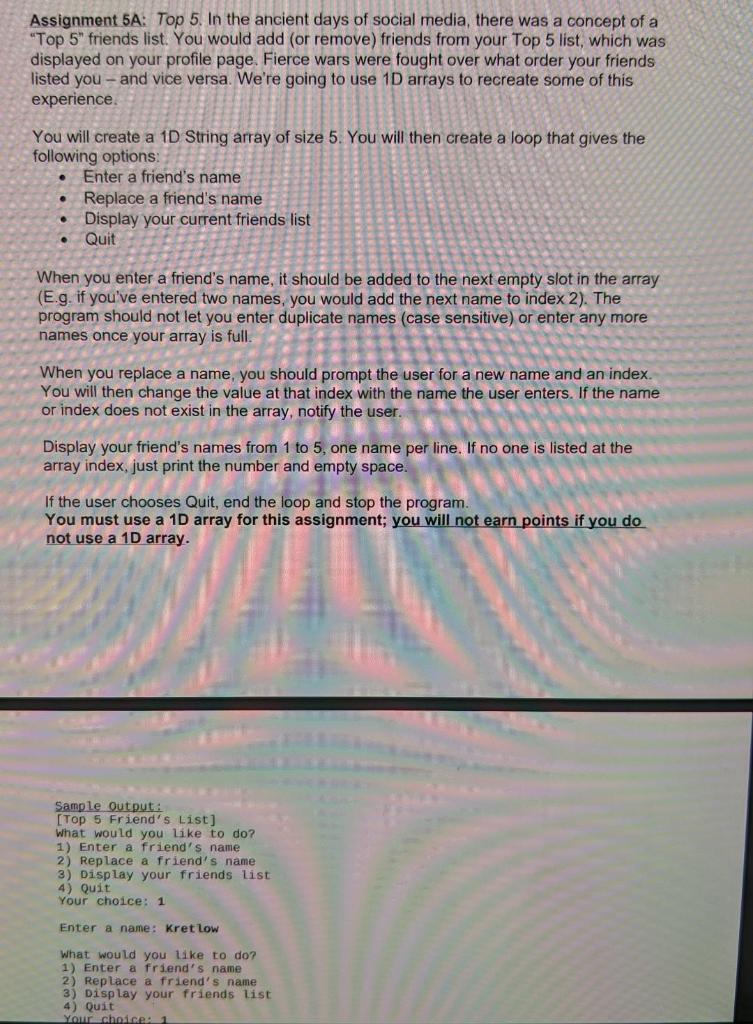 Solved Assignment 5A: Top 5. In the ancient days of social | Chegg.com