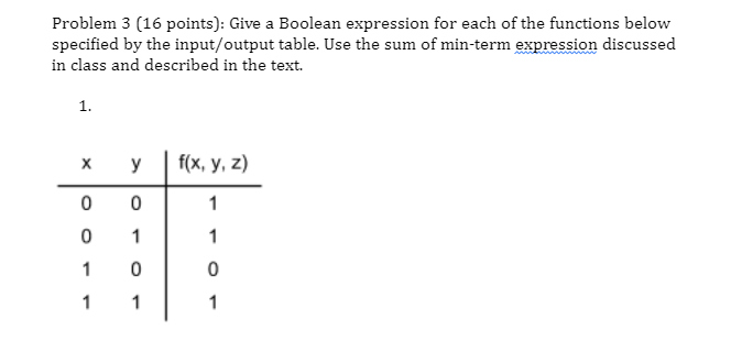 Solved Problem 3 (16 points): Give a Boolean expression for | Chegg.com