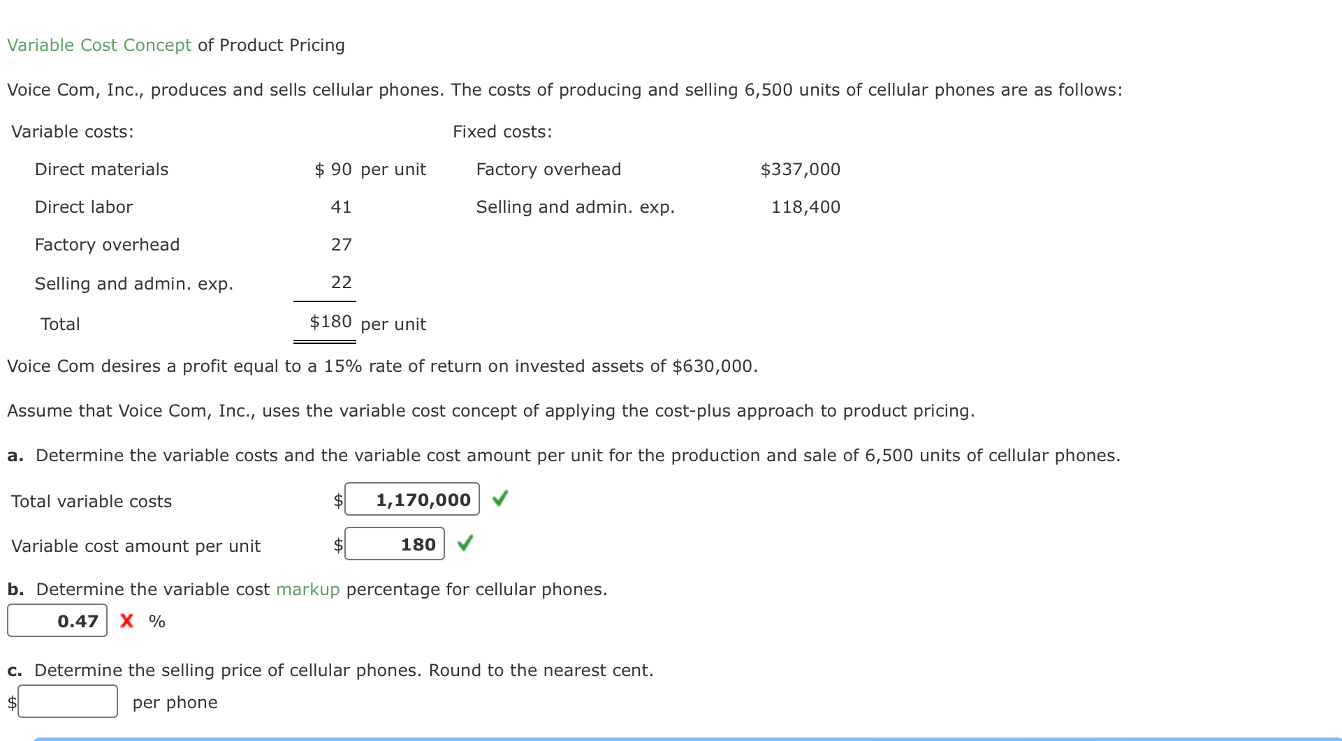 Solved Variable Cost Concept of Product Pricing Voice Com, | Chegg.com