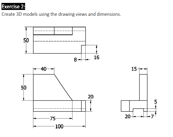 Solved Create 3D models using the drawing views and | Chegg.com Solved Create 3D models using the drawing views and | Chegg.com