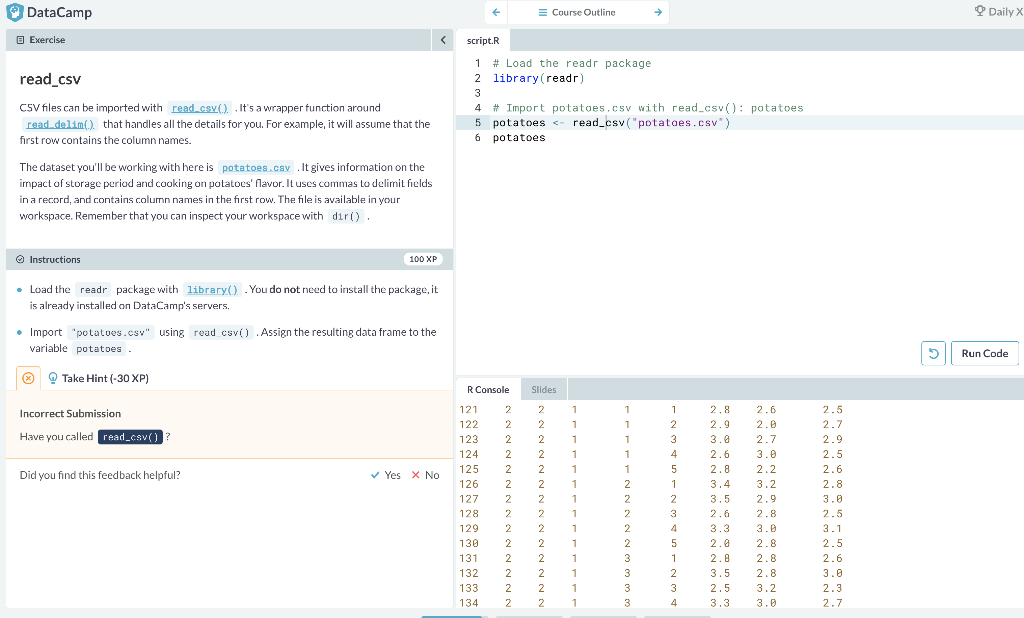 Solved Datacamp Course Outline 2 Daily X Exercise 