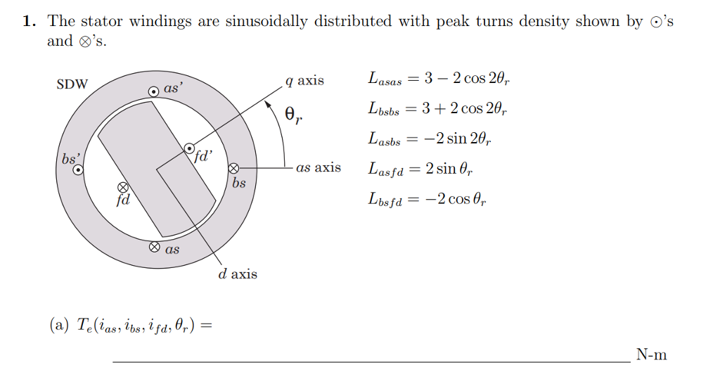 Solved 1. The stator windings are sinusoidally distributed | Chegg.com