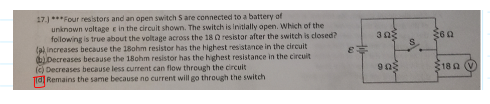 Solved 17.) ***Four resistors and an open switch S are | Chegg.com