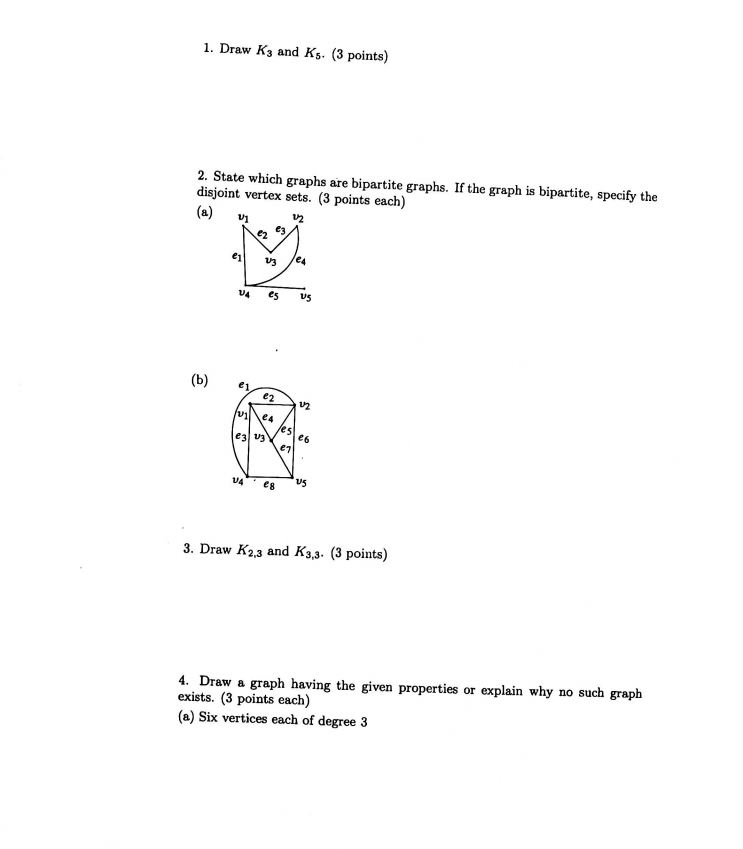 Solved 1. Draw K3 and Ks (3 points) 2. State which graphs | Chegg.com