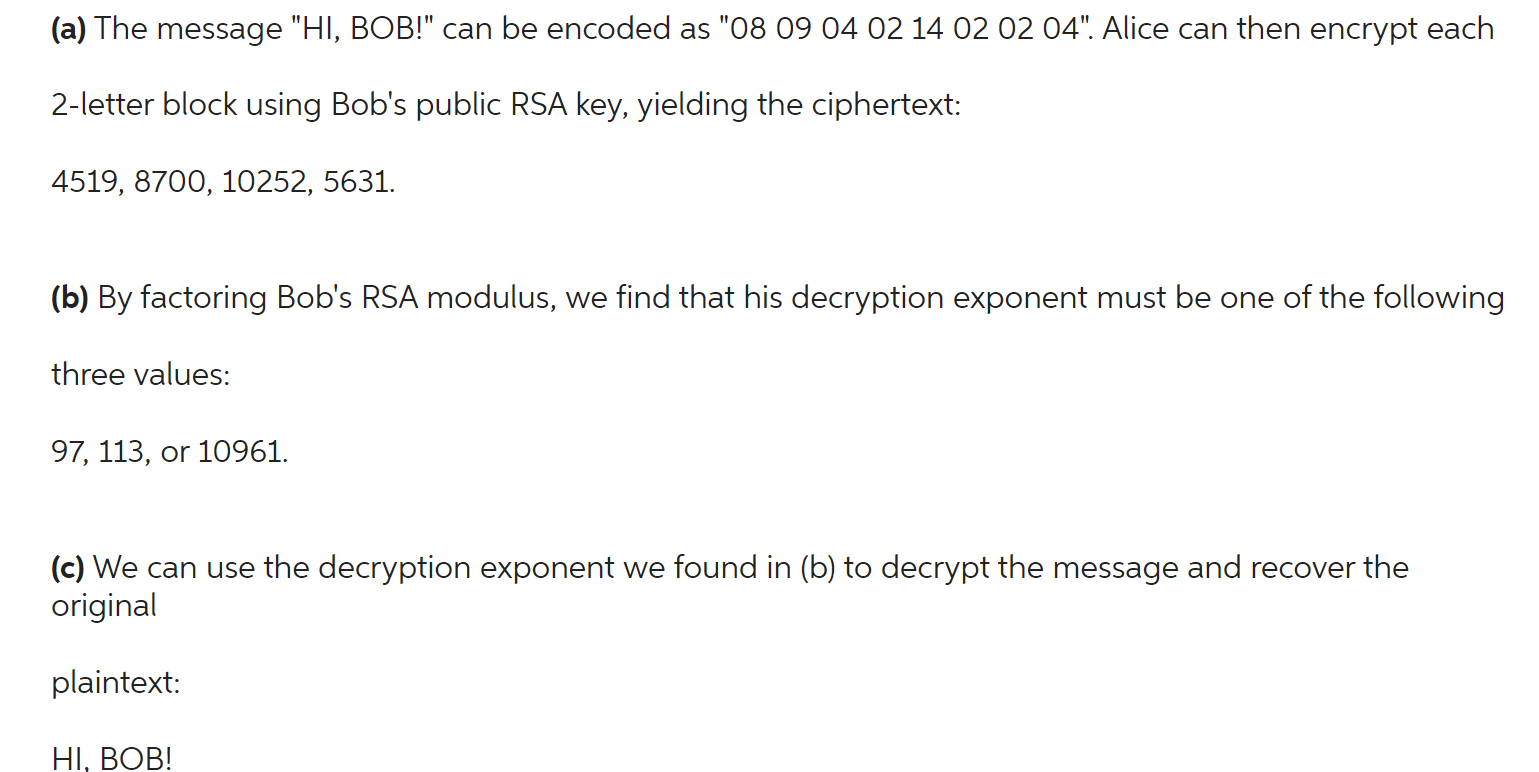 Solved Problem 2. Bob's public RSA key is (10961,1265). | Chegg.com