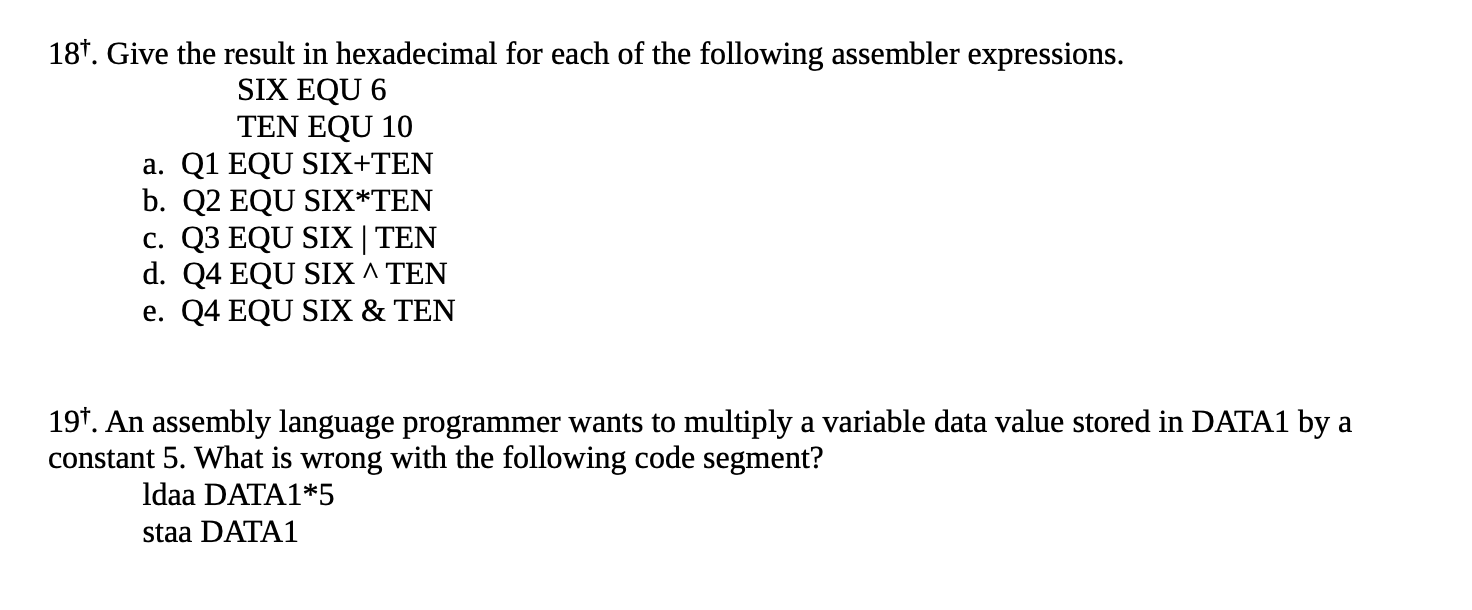 Solved 18t. Give the result in hexadecimal for each of the | Chegg.com