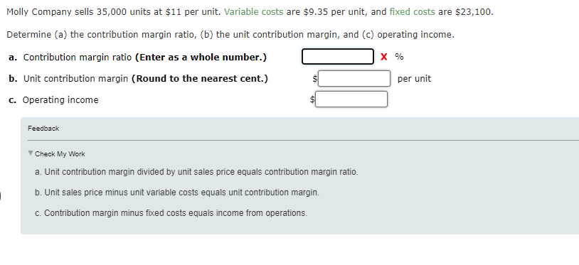Solved FeedbackCheck My Worka. ﻿Unit contribution margin | Chegg.com