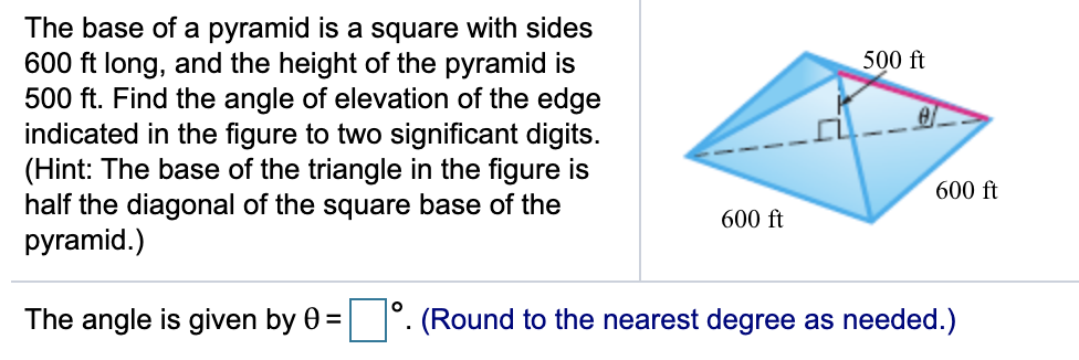 Solved The base of a pyramid is a square with sides 600ft | Chegg.com