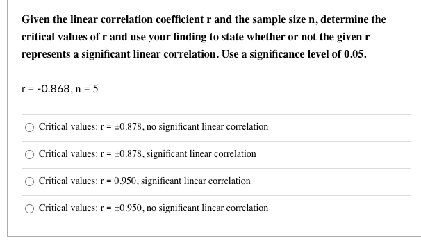 Solved Given the linear correlation coefficient r and | Chegg.com