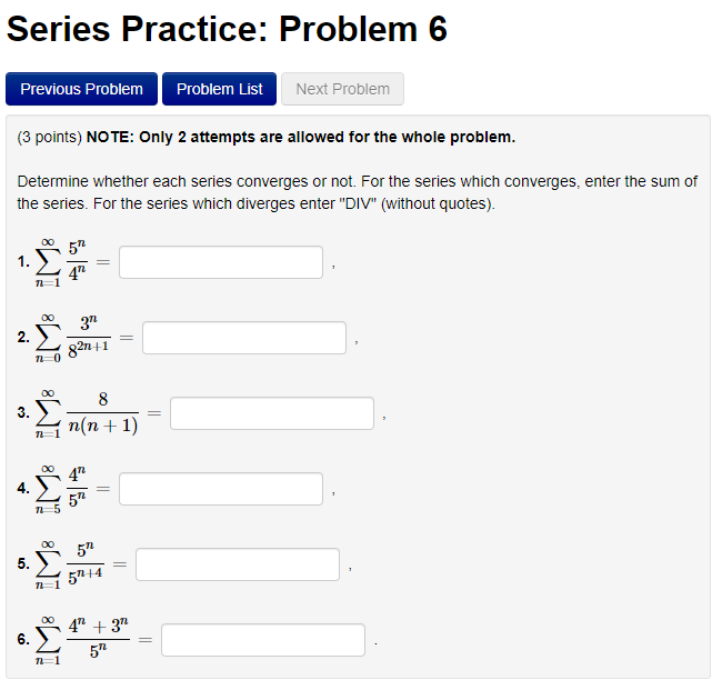 Solved Series Practice: Problem 6 Previous Problem Problem | Chegg.com