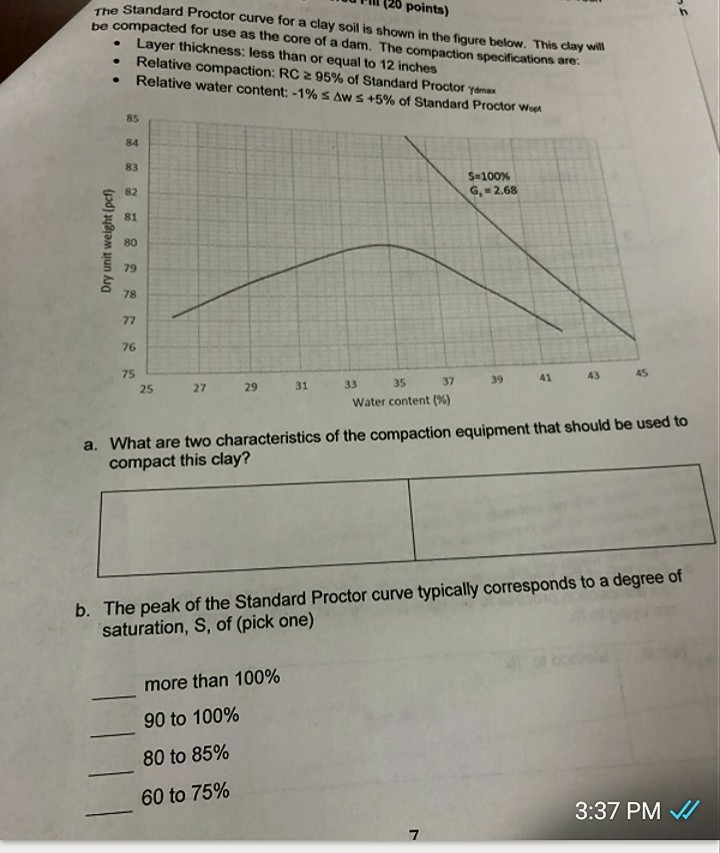 Solved the Standard Proctor curve for a clay soil is shown | Chegg.com
