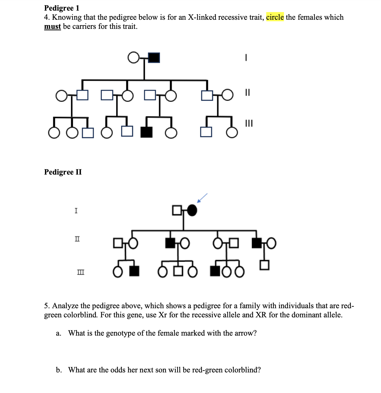 Solved Pedigree 1 4. Knowing that the pedigree below is for | Chegg.com