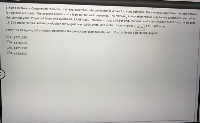 Solved Sifton Electronics Corporation manufactures and | Chegg.com