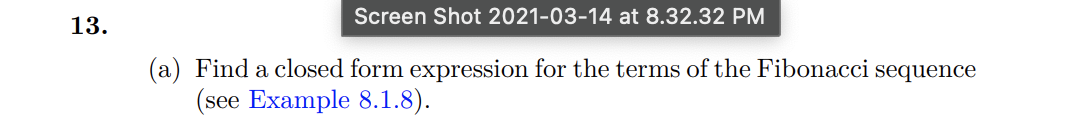 Solved Example 8.1.8 The Fibonacci Sequence. The Fibonacci | Chegg.com