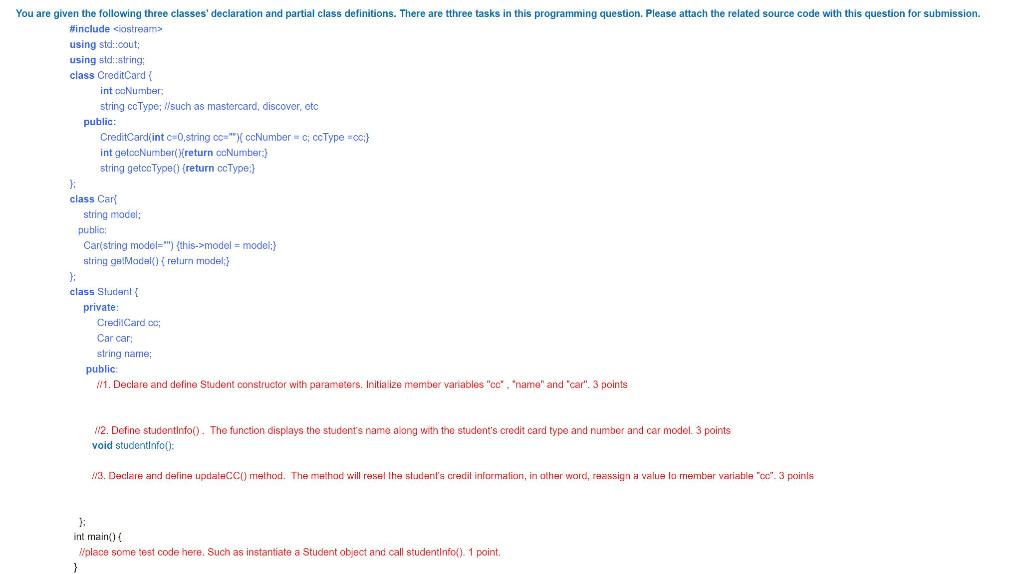 Solved You are given the following three classes' | Chegg.com