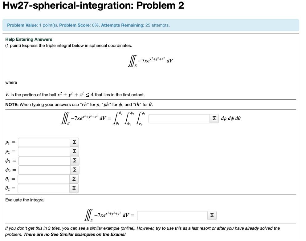 Solved Hw27-spherical-integration: Problem 2 Problem Value: | Chegg.com
