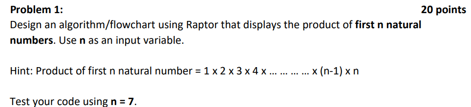Solved Problem 1: 20 poi Design an algorithm/flowchart using | Chegg.com