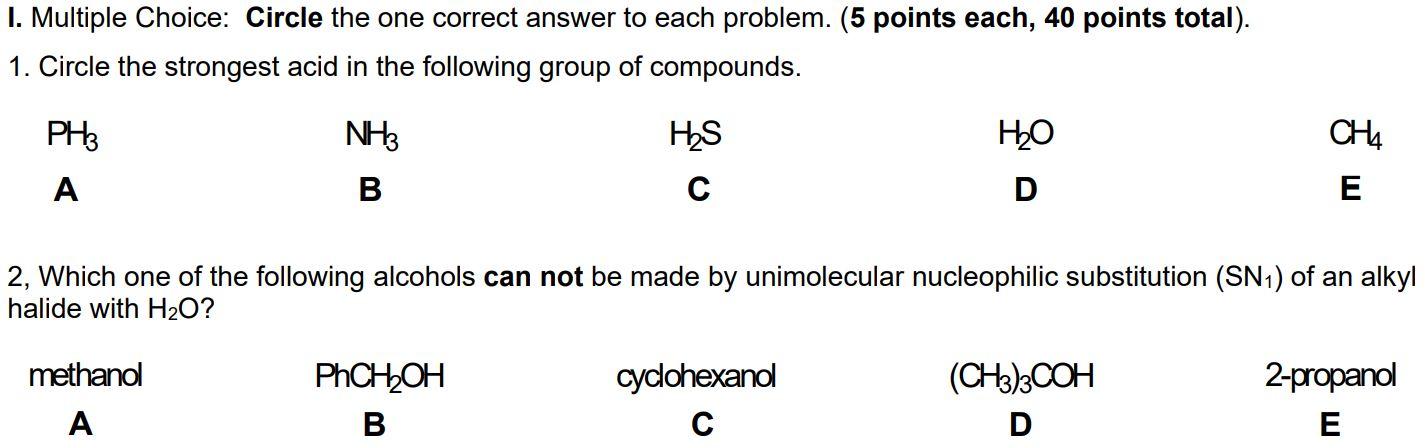Solved I. Multiple Choice: Circle the one correct answer to | Chegg.com