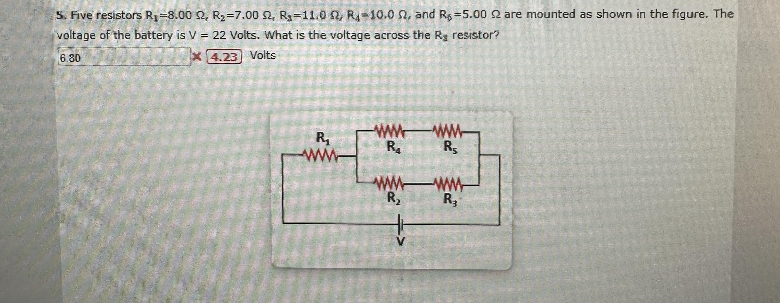 Solved Five resistors R1=8.00Ω,R2=7.00Ω,R3=11.0Ω,R4=10.0Ω, | Chegg.com