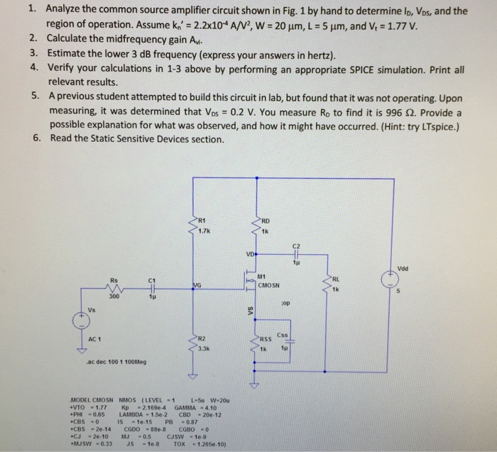 Solved Analyze The Common Source Amplifier Circuit Shown In