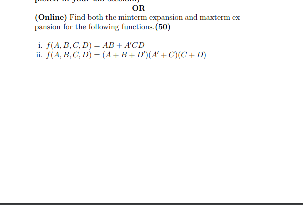 Solved OR (Online) Find both the minterm expansion and | Chegg.com