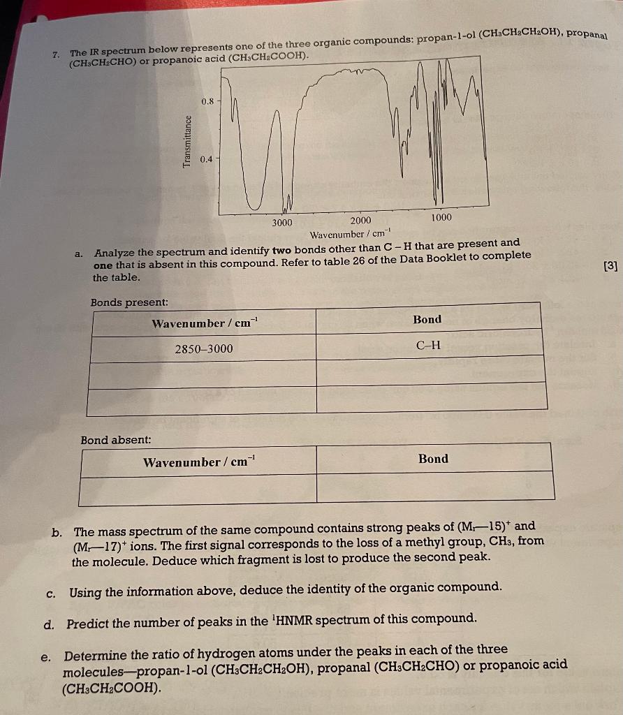 Solved 7. The IR spectrum below represents one of the three | Chegg.com