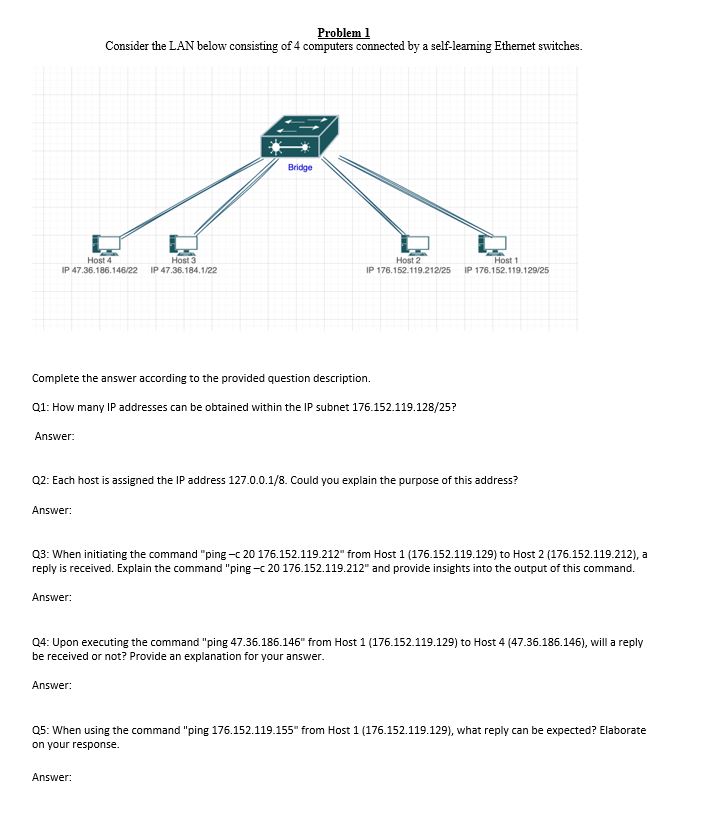 Solved Consider the LAN below consisting of 4 ﻿computers | Chegg.com
